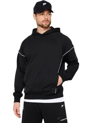 FABLETICS Terry Relaxed Fit Hoodie Black/classic White Piping