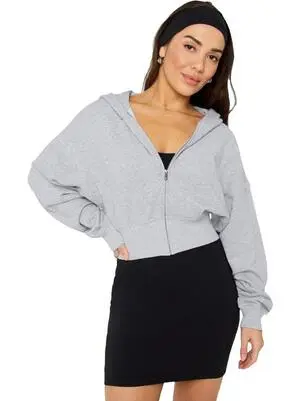 FABLETICS Year Round Terry Cropped Full-zip Hoodie - Classic Grey Heather