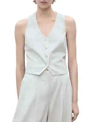Mango Cotton And Linen Suit Vest Ecru