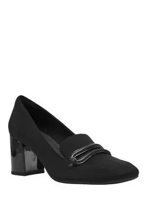 Anne Klein Toni Block Heel Pumps - Black Stretch