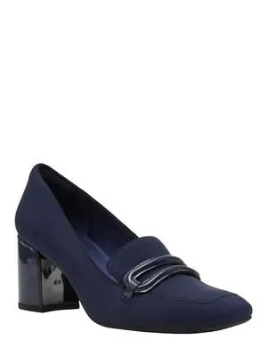 Anne Klein Toni Block Heel Pumps - Navy Stretch