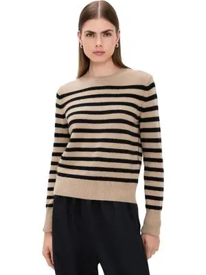 WHITE & WARREN Striped Crewneck - Khaki/black