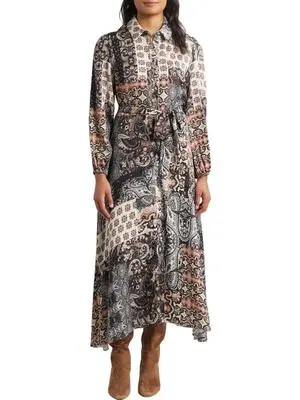Julia Jordan Mixed Print Long Sleeve Shirtdress - Black Brown