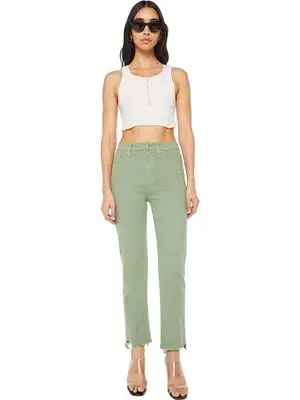 MOTHER High Waisted Rider Ankle Step Fray Jeans - Green