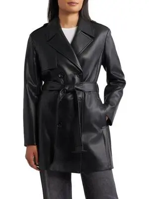 Sam Edelman Faux Leather Trench Coat - Black