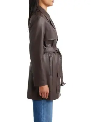 Sam Edelman Faux Leather Trench Coat Cafe Noir