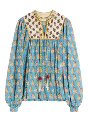 Valentino Garavani Embroidered Cotton-blend Blouse - Blue