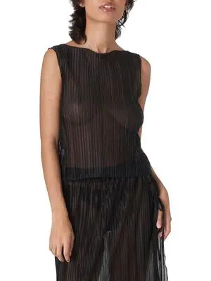 FIND ME NOW Pleated Metallic Sleeveless Top Black