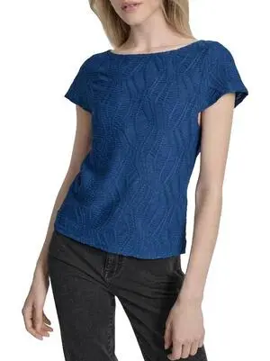 Dkny Texture Knit Top - Cadet Blue