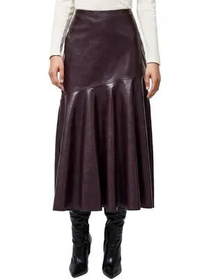 French Connection Kayleigh Pleated Faux Leather Midi Skirt - Bordeaux