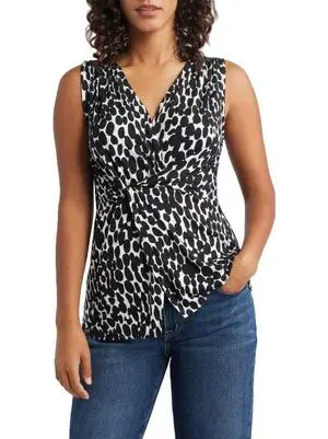 Loveappella Twist Front Sleeveless Top - Black W/white