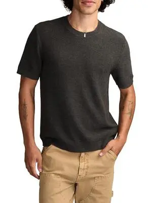 Lucky Brand Ribbed Short Sleeve Sweater - Charcoal Heather Grey