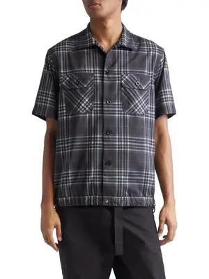 Sacai Plaid Drawcord Hem Camp Shirt - Black