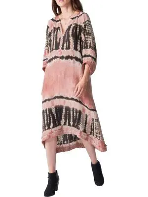 OCEAN+MAIN Tie Dye Gauze A-Line Dress With Pockets Aztec