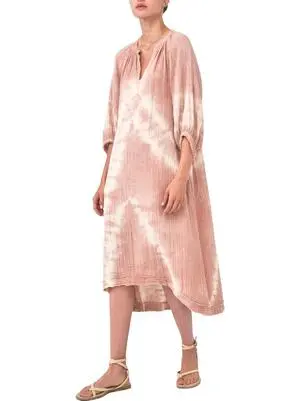 OCEAN+MAIN Tie Dye Gauze A-line Dress With Pockets - Bermuda Sand