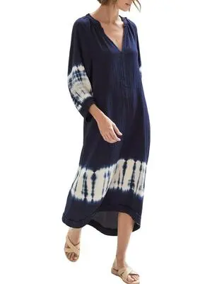 OCEAN+MAIN Tie Dye Gauze A-line Dress With Pockets - Navy Sedona