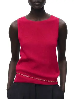 Mango Fine Rib Sweater Tank Fuchsia
