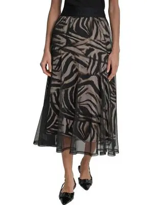 DKNY Zebra Stripe Layered Mesh A-Line Skirt