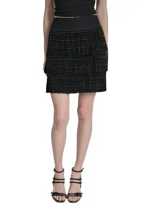 Dkny Studded Fringe Mini Skirt - Black