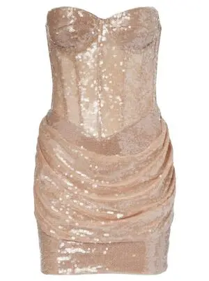 THE NEW ARRIVALS ILKYAZ OZEL Pamela Sequined Corset Dress - Beige