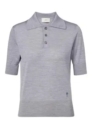 Ami Wool And Silk Polo Shirt - Grey