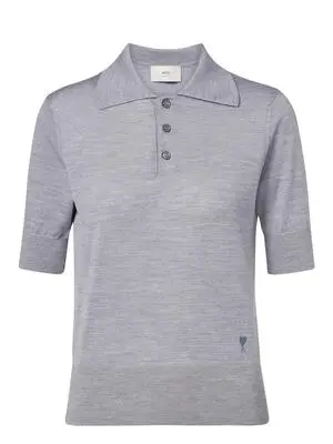 AMI Paris Wool And Silk Polo Shirt - Grey