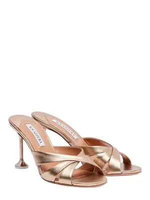 AQUAZZURA Kiss Me Quick Metallic Leather Mules - Gold