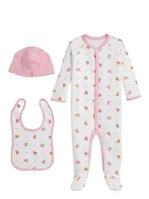 Ralph Lauren Cotton Interlock Footie With Bib And Hat - White Pink Multi