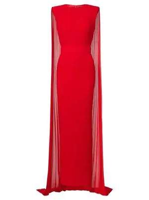 Solace London Tavia Caped Pleated Gown - Red
