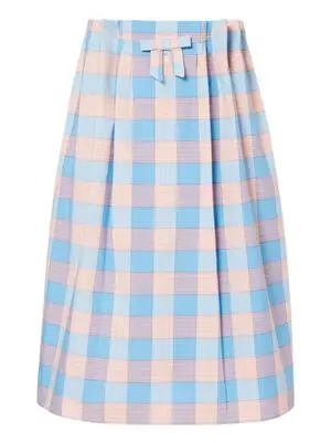 Prada Checked Cotton Poplin Midi Skirt - Pink