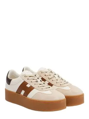Hogan H681 Leather And Suede Platform Sneakers - Neutrals