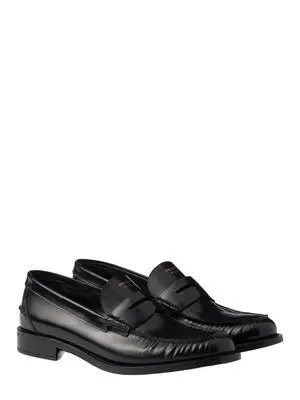 Prada Brushed Leather Loafers - Black