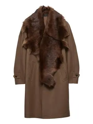 Prada Wool Coat With Shearling Collar - Bark Brown