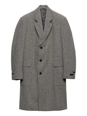 PRADA Single-Breasted Houndstooth Check Wool Coat