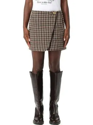 GANNI Checked Wrap Skirt - Brown