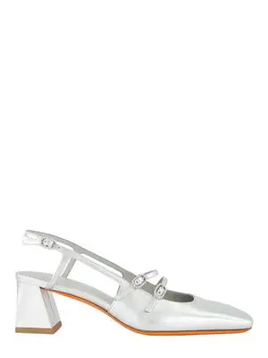 Santoni Metallic Slingback Heels - Silver