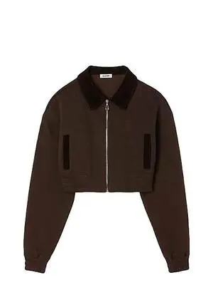 Sandro Contrast-collar Zip-up Cropped Cotton-blend Sweatshirt - Brown