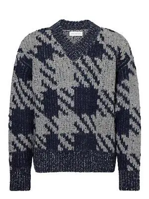 Dries Van Noten Dries Van Noten Macao Patterned Wool-Alpaca Blend Jumper Navy