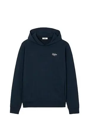 Sandro Logo-embroidered Relaxed-fit Cotton Hoody - Midnight Blue