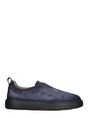 Santoni Nubuck Leather Low-top Trainers - Navy