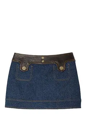 Sandro Leather-trim Denim Mini Skirt - Dark Blue