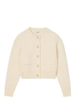 Sandro Button-Down Long-Sleeve Textured Knitted Cardigan Ecru
