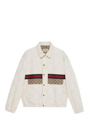 Gucci Maxi Gg Denim Jacket With Web - Cream