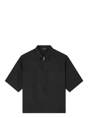 Emporio Armani Pure Linen Shirt With Partial Zip - Black