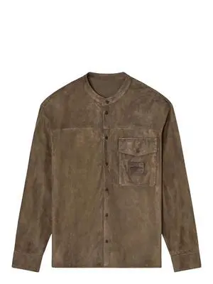 Emporio Armani Goat Suede Shirt Jacket With Guru Collar - Natural