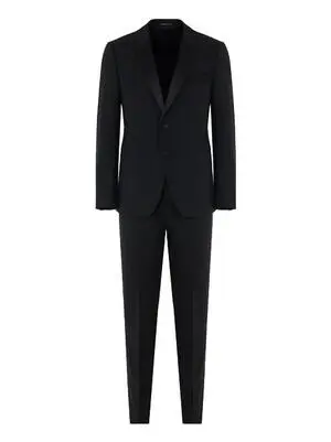 Emporio Armani Slim-fit Tuxedo In Compact, Two-way Stretch Canvas - Black