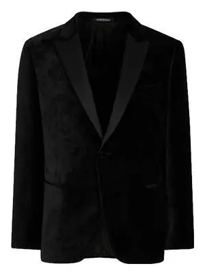 Emporio Armani Velvet Tuxedo Jacket With All-over Printed Motif - Black