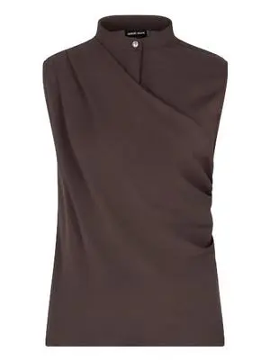 Giorgio Armani Draped Triple Silk Georgette Top - Brown