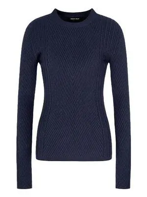 Giorgio Armani Crew-neck Ribbed Virgin Wool Jumper - Black / White / Pink / Gray