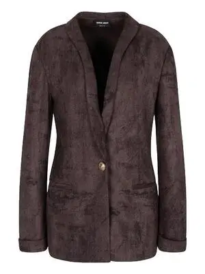 Giorgio Armani Single-breasted Jacket In Suede-effect Jersey - Brown